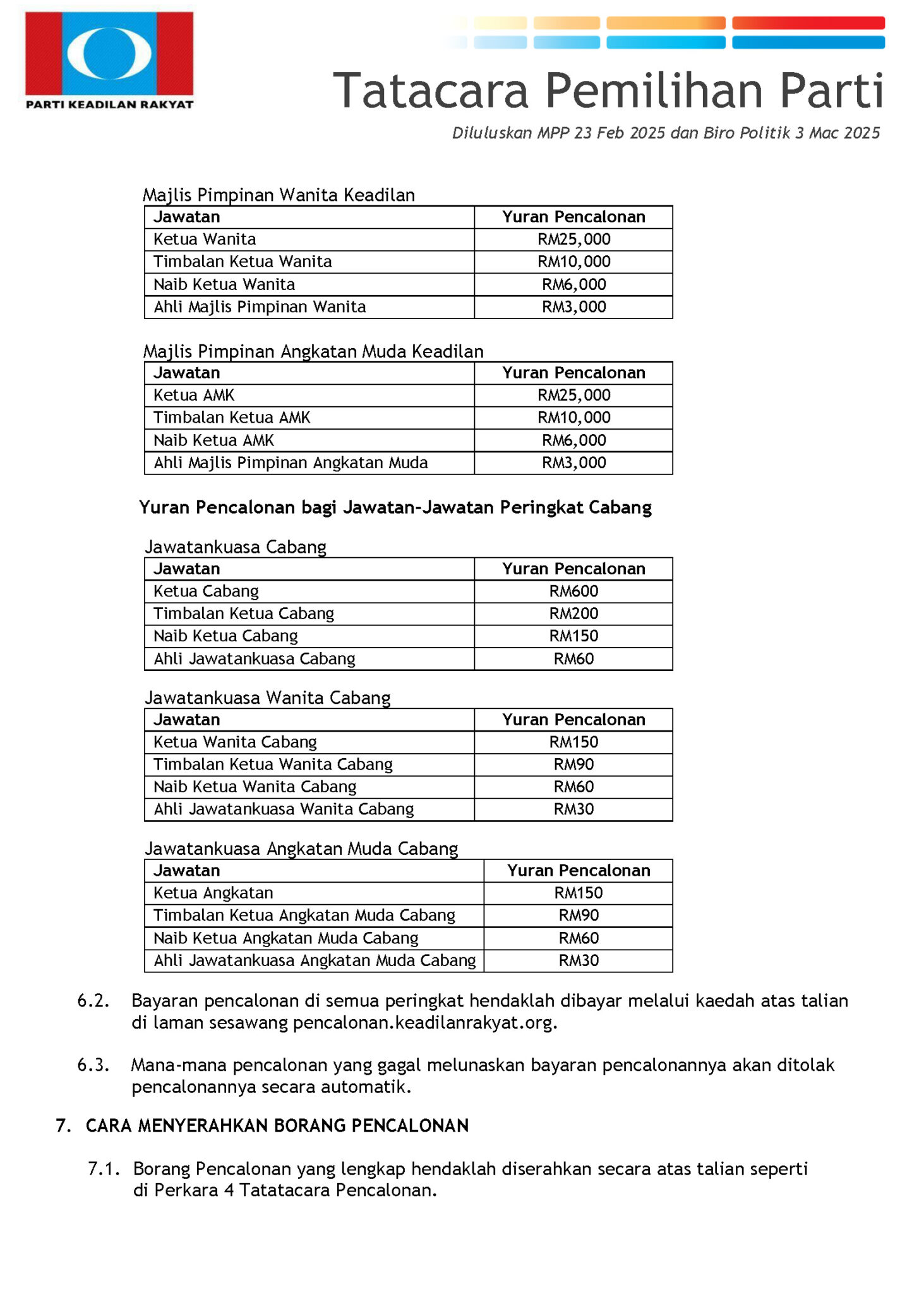 Garis Panduan Pemilihan 2025 - Parti Keadilan Rakyat
